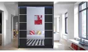 Posuvná skříň Belgia V, Barva: černá, Osvětlení: osvětlení LED RGB - barevné