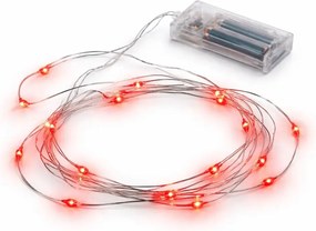 LED světýlka na baterie, kapičky, 2,30 m, červená, 20 diod, drátek, IP20 interiér, 3 × AA