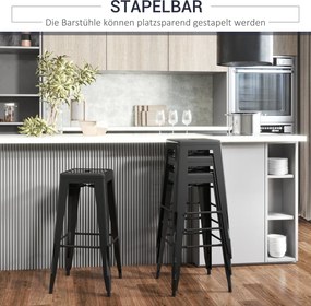 HOMCOM Set 4 stohovatelných barových židlí s opěrkou nohou, výška sedáku 76 cm, černý kov