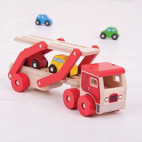 Bigjigs Toys Dřevěný kamion s auty
