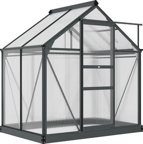 Outsunny Polykarbonátový Zahradní Skleník 2,51 m² Hliníkový Skleník pro Zahradu 190 x 132 x 201 cm UV-Odolný, se Zpevněným základem, Okapem, Lukem a P