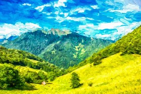 Obraz Malovaná Horská Krajina Nedostatek Nedostatek Plátno Canvas 100x70