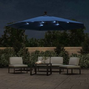 Boční zahradní slunečník s LED osvětlením azurově modrý 350 cm 313785