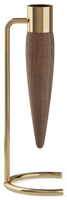 Audo Copenhagen Svícen Umanoff Polished Brass/Walnut 20 cm, přírodní barva, dřevo, kov