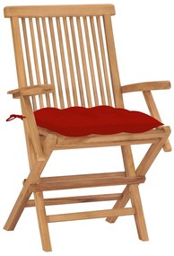 Zahradní židle s červenými poduškami 2 ks masivní teak,  3062508