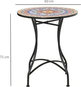 Outsunny zahradní stůl mozaikový stůl kulatý bistro stolek s mozaikovou deskou keramický kov červený+modrý+bílý Ø60 cm | Aosom