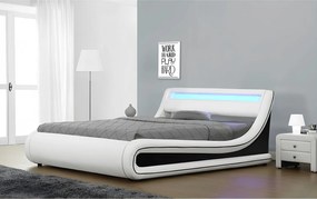 Manželská postel s RGB LED osvetlením, bíla/cerná, 160x200, MANILA NEW