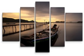 Sablio Obraz - 5-dílný Loďka na jezeře 2 - 125x90 cm