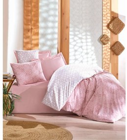 Bílé/růžové povlečení na dvoulůžko/prodloužené z bavlny Renforcé 240x220 cm Soft Geometry – Mila Home Luxury