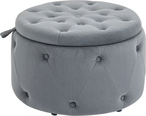 HOMCOM puf s úložným prostorem čalouněný taburet úložný box kulatý otoman s víkem sametový vzhled šedý Ø60 x 40 cm do obývacího pokoje a ložnice | Ao…