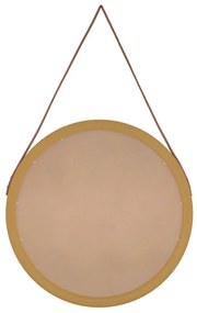 Nástěnné zrcadlo s popruhem zlaté Ø 55 cm - Default Title