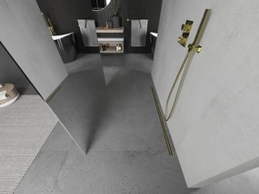 Mexen Kioto, průchozí sprchová zástěna 120 x 200 cm, 8mm sklo vzor zrcadlo, 2x zlatá stabilizační rozpěra, 800-120-002-50-50