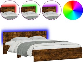 Rám postele s čelem a LED osvětlením kouřový dub 160 x 200 cm 3207599