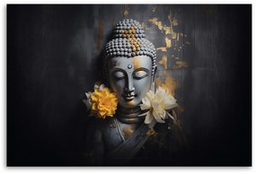 Gario Obraz na plátně Šedý Budha a květiny Rozměry: 60 x 40 cm