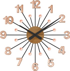 VLAHA Dřevěné Rosegold-černé hodiny s kameny DESIGN vyrobené v Čechách VCT1085