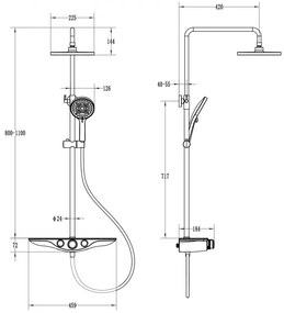 Mexen Exxo, sprchová sada s ruční a dešťovou hlavicí, chromová-černá, 78113-71
