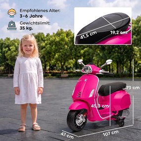 Dětská elektrická motorka AIYAPLAY pro děti od 3 let s licencí Vespa, bateriová motorka 6V s USB, MP3, LED světlem, FM rádiem, rychlostí 3 km/h a nos…