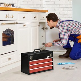 DURHAND box na nářadí praktický box na nářadí bez nářadí 3 zásuvky s rukojetí zámek z oceli černá červená