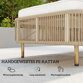 Rattan Sonnenliege, 5-fach verstellbare PE-Rattan Outdoor-Liege mit Kissen, Gartenliege
