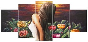 Gario Ručně malovaný obraz Žena mezi květinami - 5 dílný Rozměry: 150 x 105 cm