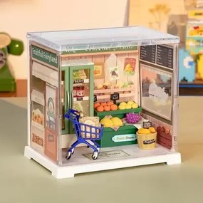RoboTime 3D dřevěná skládačka miniatura domečku mini Prodejna ovoce a