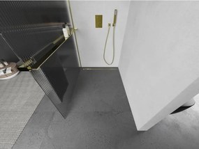 Mexen Kioto+ L, sprchová zástěna Walk-In s poličkou a věšákem 100 x 200 cm, 8mm sklo s žebrovým vzorem, zlatý lesklý profil, 800-100-123-50-09