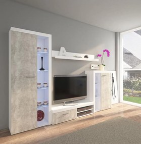 Moderní obývací stěna Rask, bílá/beton světlý