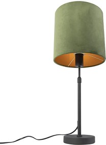 Stolní lampa černá se zeleným sametovým stínítkem se zlatem 25 cm - Parte