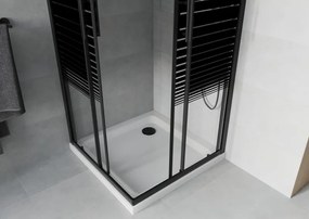 Mexen Rio, čtvercový sprchový kout 80(dveře)x80(dveře)x190 cm, 5mm čiré sklo-vzor pásky, černý profil + bílá sprchová vanička SLIM, 860-080-080-70-20-4010B