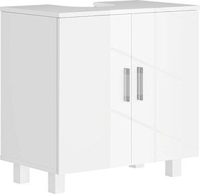 HOMCOM Skříňka pod umyvadlo s podstavcem, koupelnová skříňka se 2 dvířky, 2 policemi a protiskluzovým systémem, 60x35x60 cm, bílá | Aosom