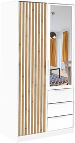 STO Šatní skříň BALI D2 LUX 100 cm,  Bílá / Dub Votan