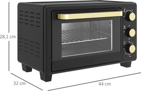 HOMCOM Mini trouba, toustovací trouba, časovač, rošt, plech na pečení, skleněné okno, kov, černá