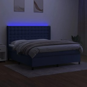 Box spring postel s matrací a LED modrá 160x200 cm textil 3138651