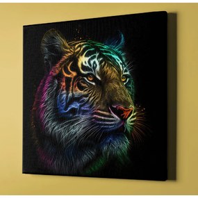 Obraz na plátně - barevný tygr na černém pozadí FeelHappy.cz Velikost obrazu: 120 x 120 cm