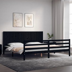 Rám postele s čelem černý 200 x 200 cm masivní dřevo,  3194530