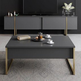 Hanah Home TV stolek Luxe - Anthracite, Gold, Antracitová, Zlatá