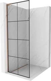 Mexen Kioto L, sprchová zástěna Walk-In 90 x 200 cm, 8mm čiré sklo černý vzor, ​​růžové zlato profil, 800-090-103-60-77