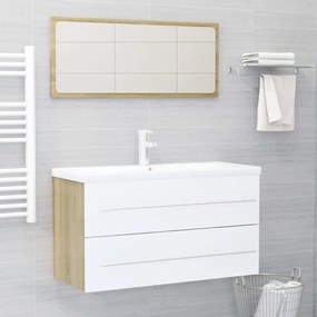 2dílný set koupelnového nábytku bílý a dub sonoma dřevotříska - Default Title