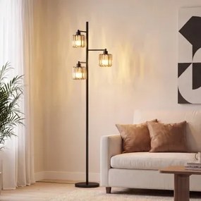 HOMCOM stojací lampa 40W, 3 LED lampy E27, magnetické dálkové ovládání, stmívatelná, 3 barevné teploty, černá