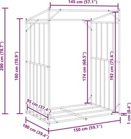 vidaXL Stojan na palivové dřevo s krytem proti dešti 150x100x200 cm [4104955]
