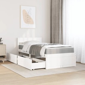 Postel se zásuvkami a matrací bílá 90 x 200 cm masivní borovice 3281908
