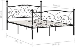 Rám postele s laťkovým roštem černý kov 160 x 200 cm 284458