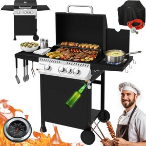 Velaco Plynový BBQ gril s boční plotýnkou, poličkou a krycí plachtou - APOLLO-B, 3+1 hořák