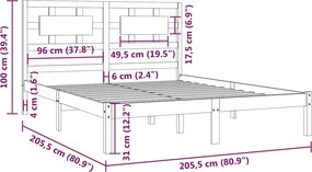 Rám postele černý masivní borovice 200 x 200 cm 3107377