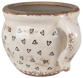 Béžový keramický obal na květináč se obrysy srdíček Ankie s uchem – 20x17x15 cm