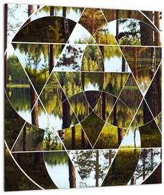Obraz - Geometrická koláž na pozadí severských lesů (30x30 cm)