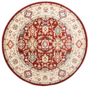 Kulatý vintage koberec červeno béžový