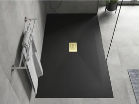 Mexen Hugo, obdélníková sprchová vanička SMC 160 x 100 cm, černá, zlatá krytka, 42701016-G