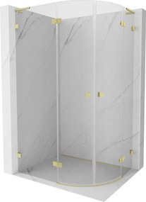 Mexen Lunar, L půlkruhový výklopný sprchový kout 100 x 80 cm, 8mm čiré sklo, zlatý matný profil, 833L-100L-080P-55-00