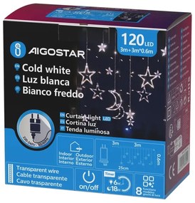 Aigostar - LED Ven. ván. řetěz 120xLED/6W/230V/8 funkcí 3x0,6m IP44 stud bíláDO